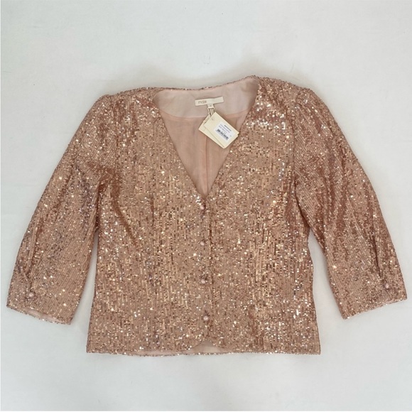 Maje | Tops | Maje Rose Gold Sequin Button Down Blouse Top Jacket ...